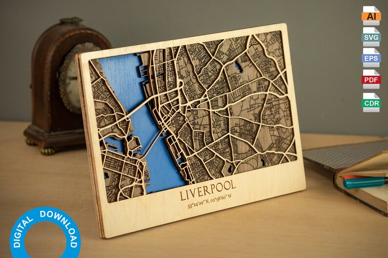Liverpool 3D Laser Cut Map SVG - Multilayer UK Street Map Decor, Map ...