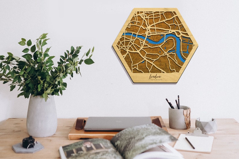 London Map SVG Laser Cut, Hexagon Map, 3D Hex Shape, Multilayer Street ...