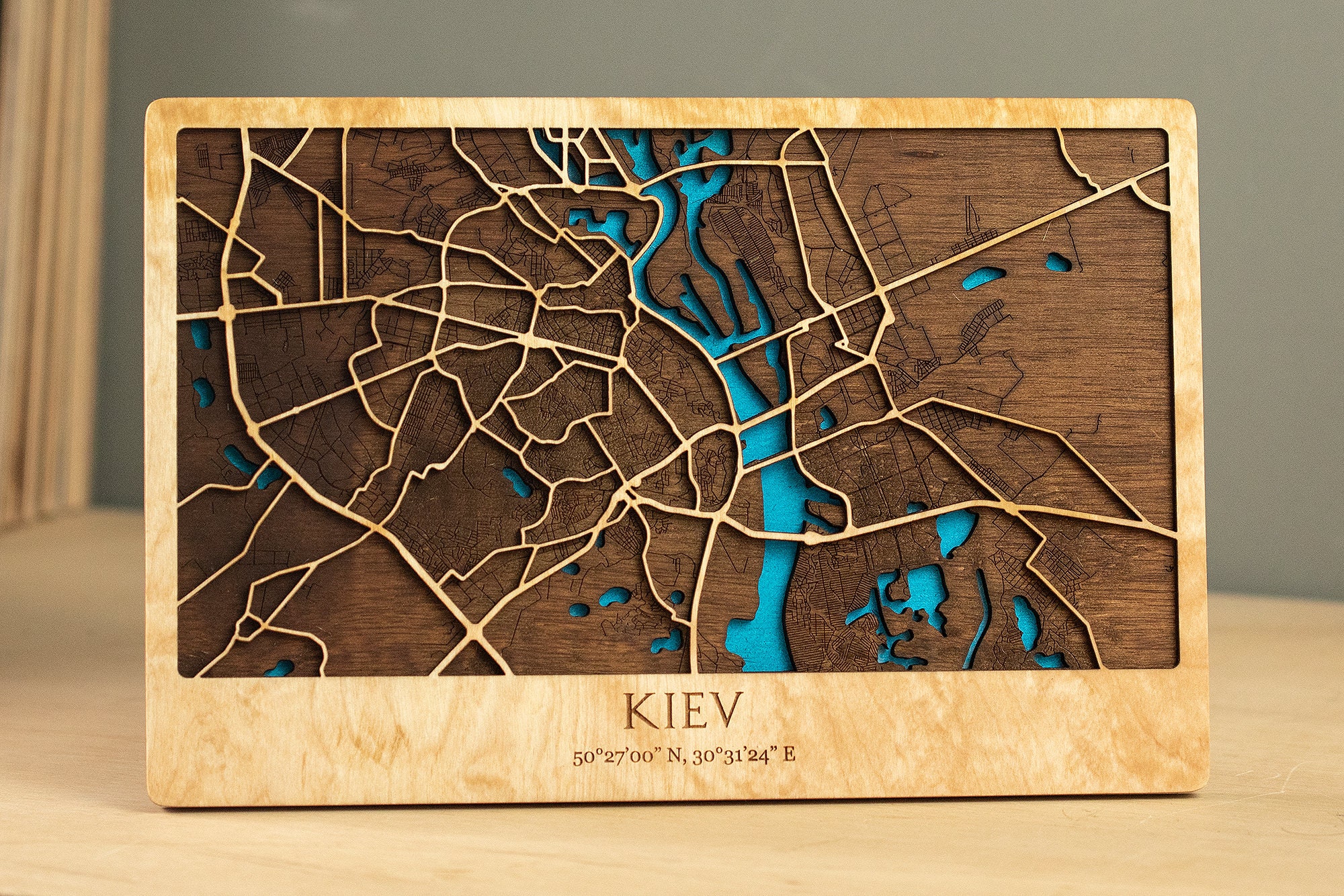 Kiev Wood Map 3D City Map Wooden Street Cutouts Capital of Ukraine Wood ...