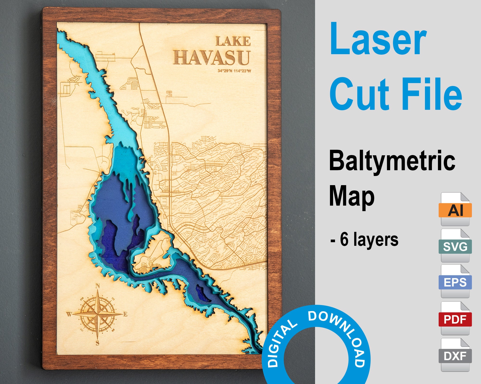 Digital File - Havasu Lake. DXF, AI, SVG - Wood Multilayer Laser Cut ...