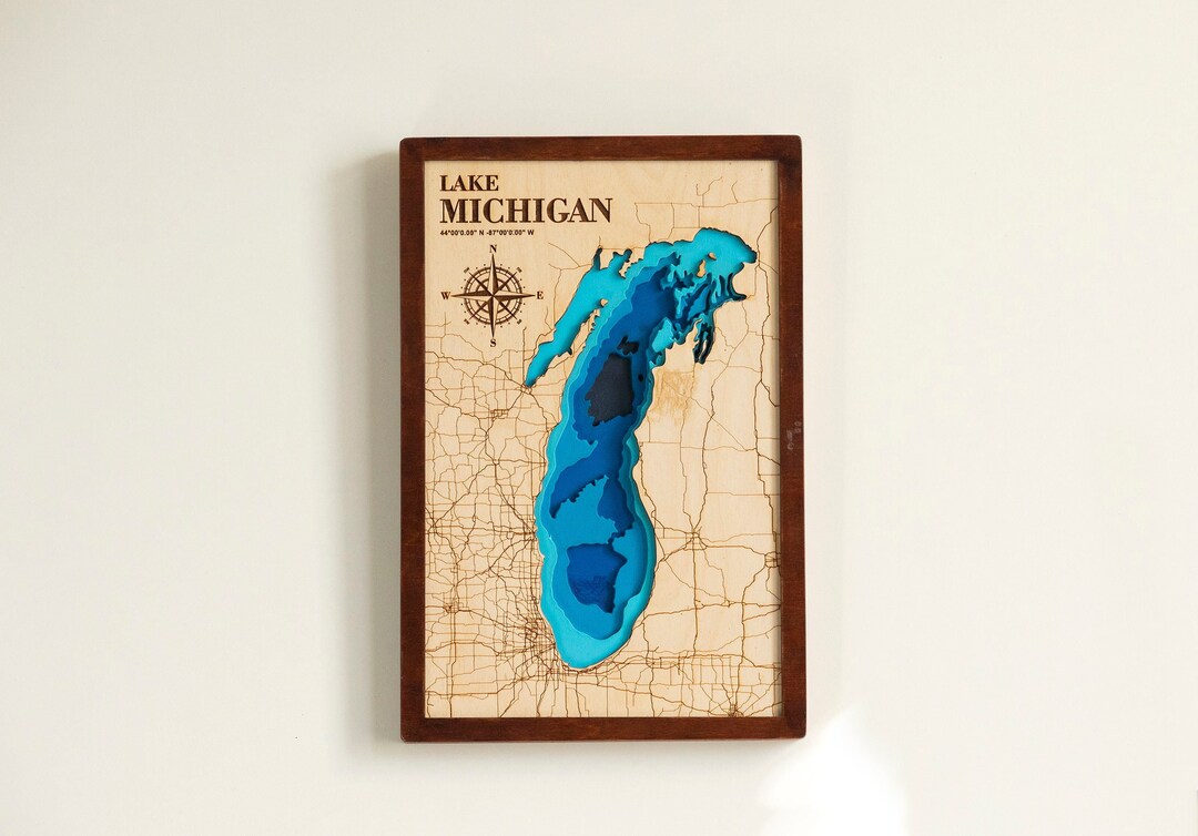 Lake Michigan 3D Wall Art-multilayer Map-lake House Decor-layered ...