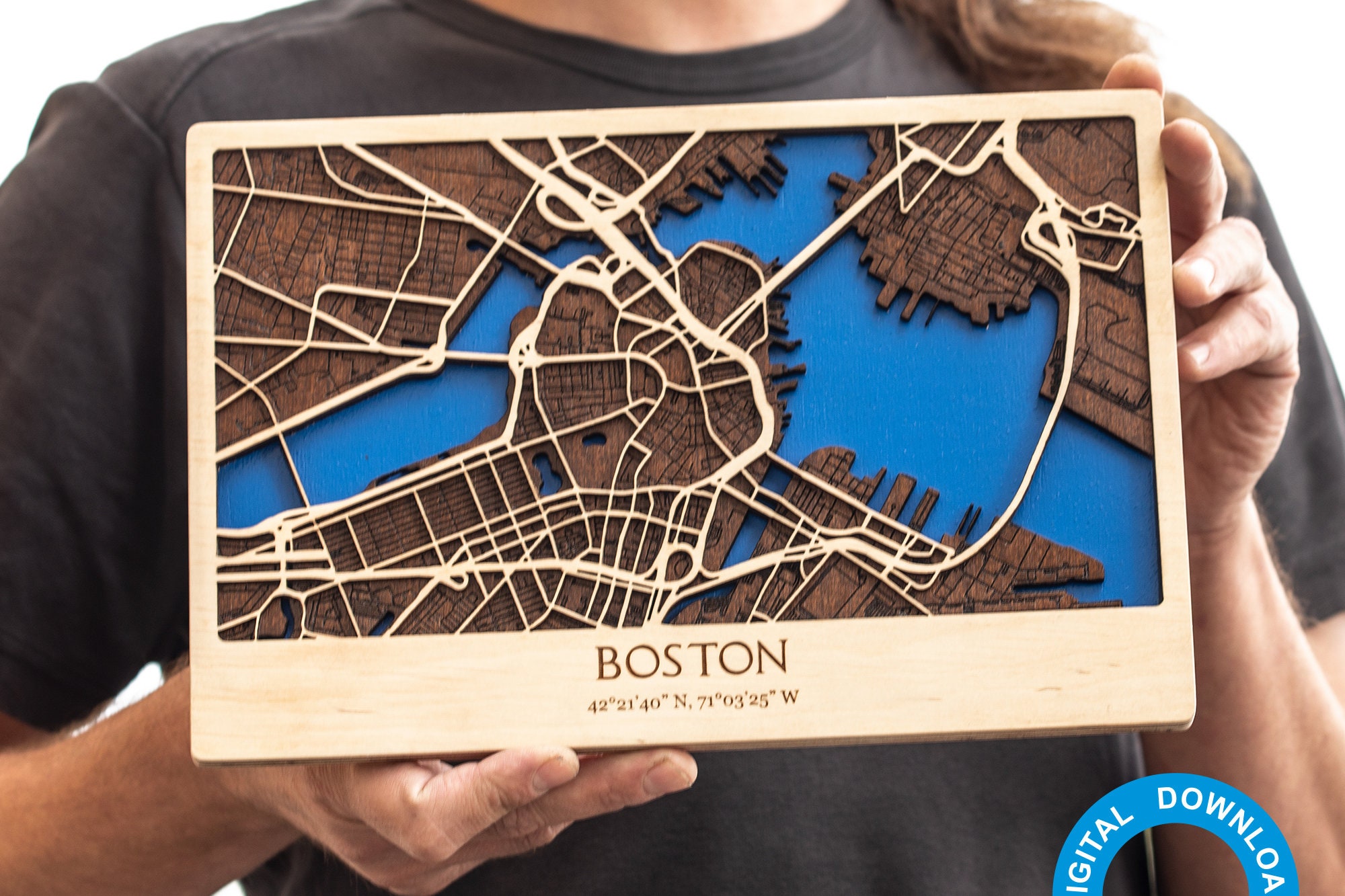 3D Laser Cut Map of Boston - Multilayer Map Decor Laser Cut Digital ...
