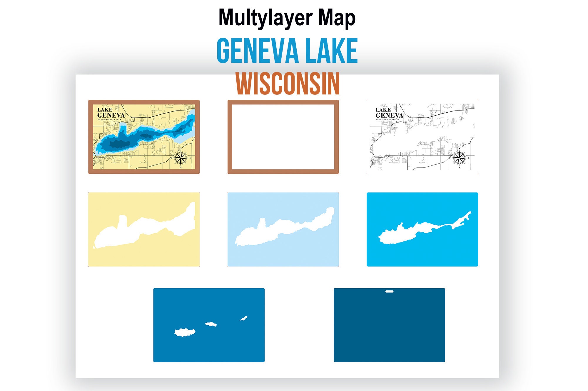 Lake Geneva Svg File for Lasers, Lake Map Svg, Glowforge Map Svg, Laser ...