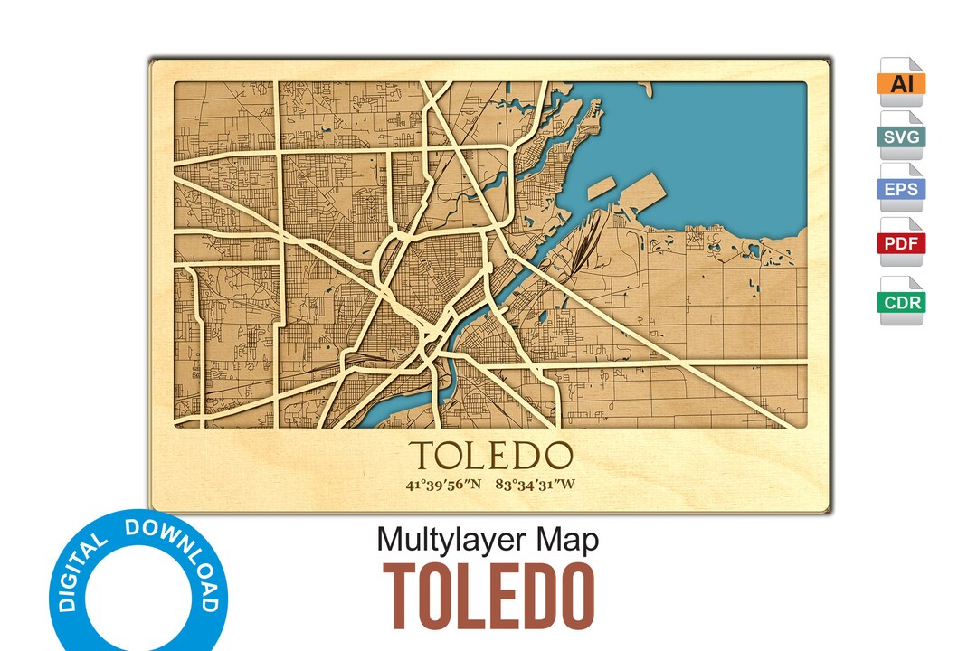 3D Laser Cut Map of Toledo, Ohio - Multi Layer Street Map, Wood Decor ...