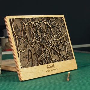 Rome Wood Map, Street 3D Maps Travel Art, Urban Map of Rome, Wooden Map ...