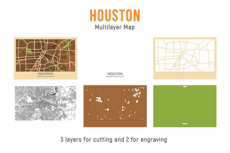 3D Laser Cut Map of Houston Multilayer Street Map Decor Laser Cut ...