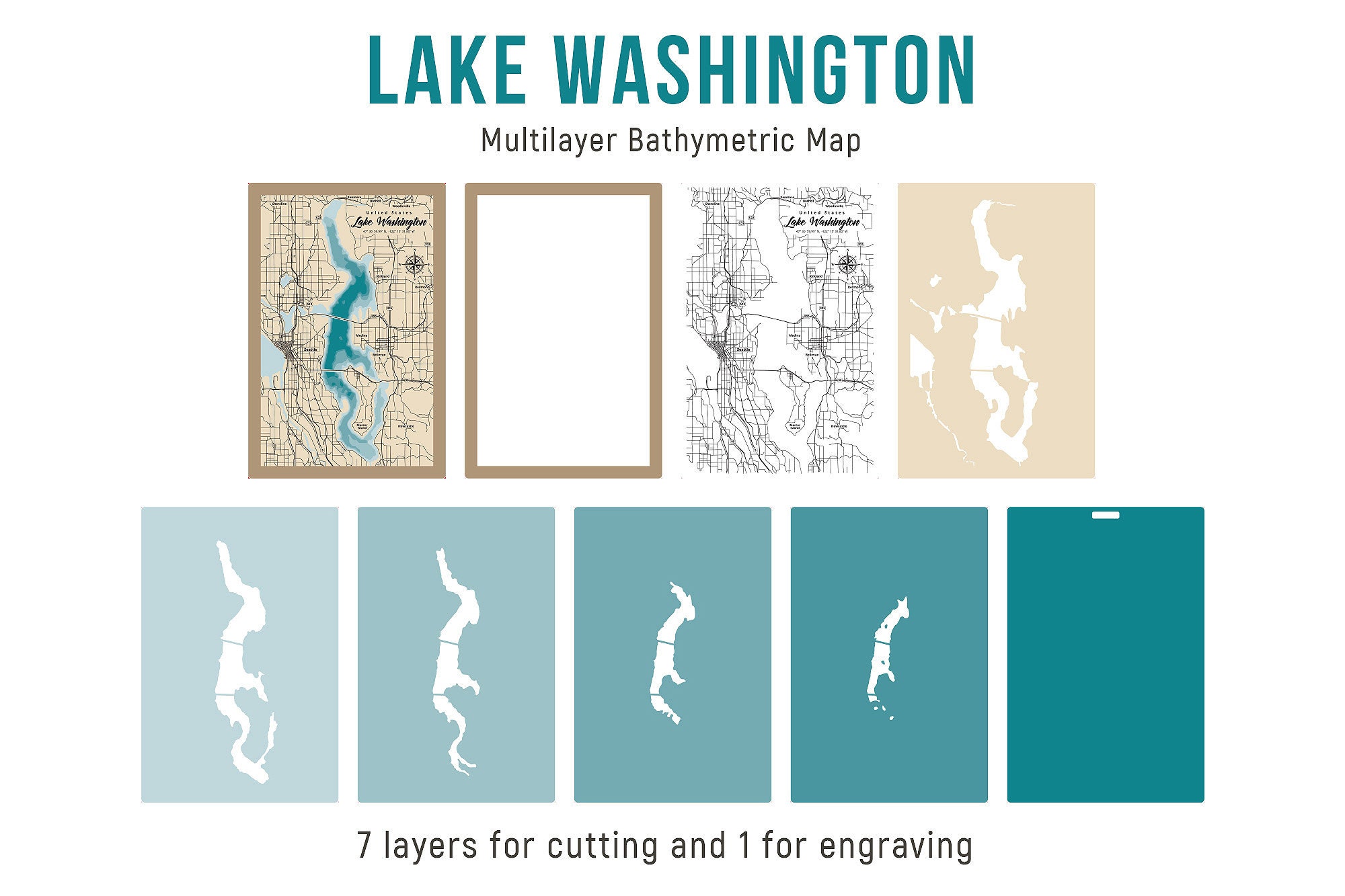 Digital File PDF, SVG, Ai Washington Lake, Seattle Lakefront Wood Map ...