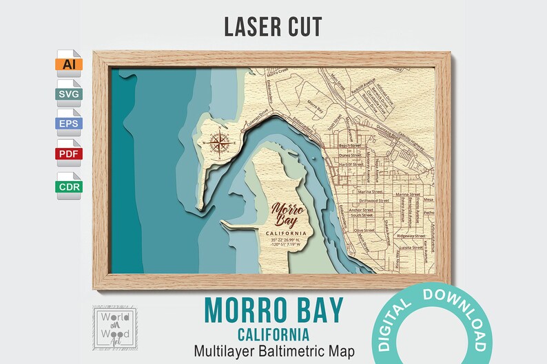 Morro Bay California Map, Multilayer Wood, Laser Cut File (digital File ...