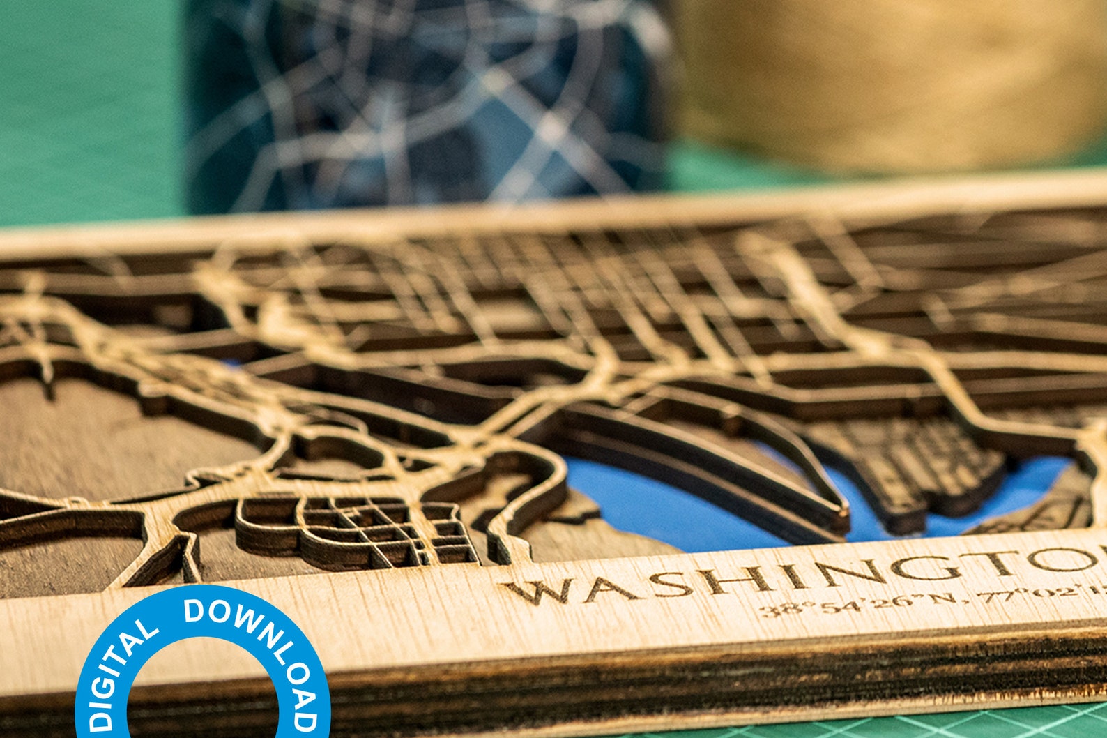 3D Laser Cut Map of Washington D.C. - Multilayer Street Map Decor Laser ...