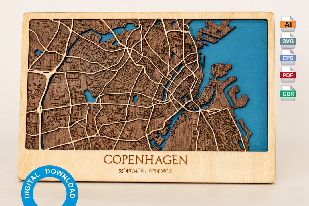 3D Laser Cut Map of Copenhagen - Multilayer Denmark Map Decor Laser Cut ...