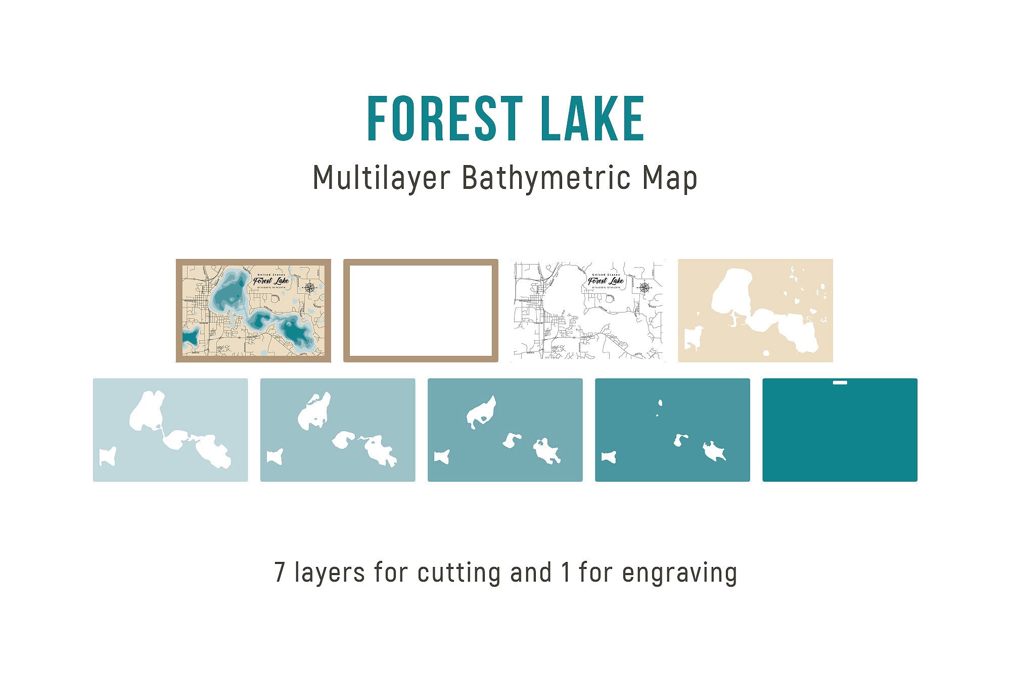Digital File PDF, SVG, Ai - Forest Lake Map, Minnesota Bathymetric ...