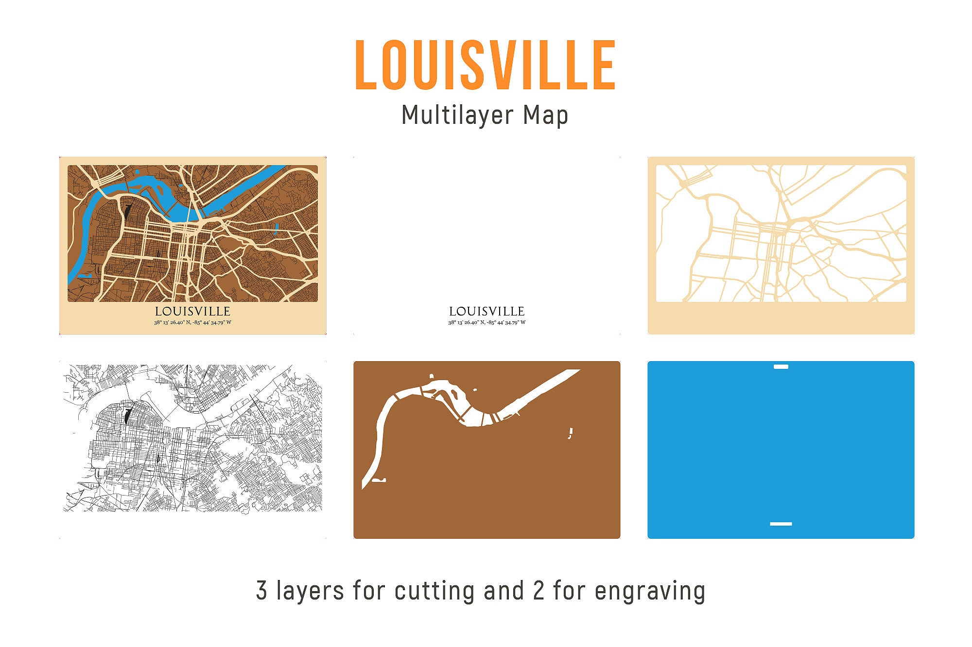 3D Laser Cut Map of Louisville - Multilayer Street Map Decor, Laser Cut ...