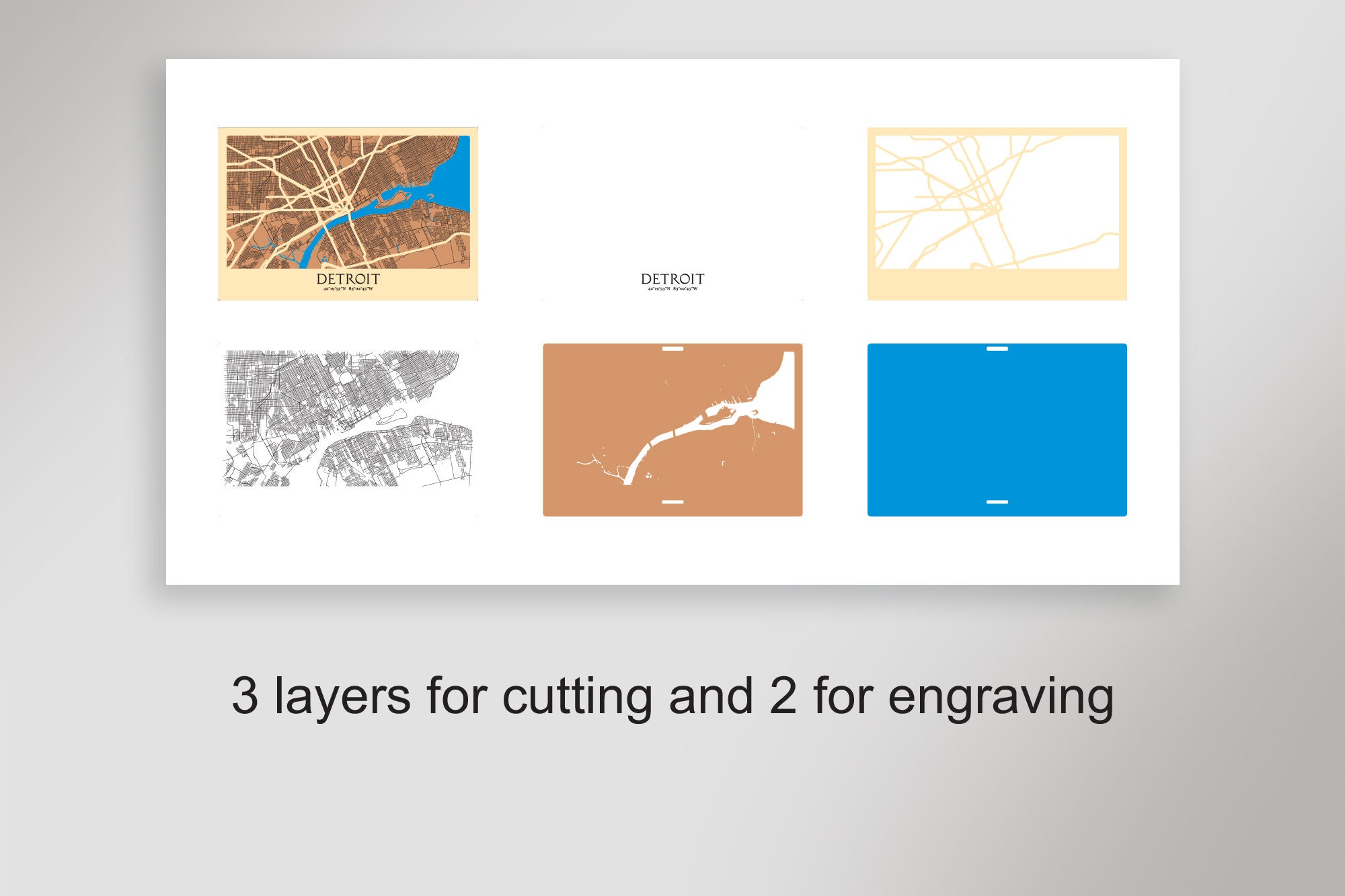 3D Laser Cut Map of Detroit Multi Layer Street Map Decor Laser Cut ...