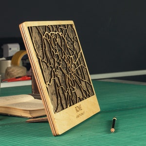 Rome Wood Map, Street 3D Maps Travel Art, Urban Map of Rome, Wooden Map ...