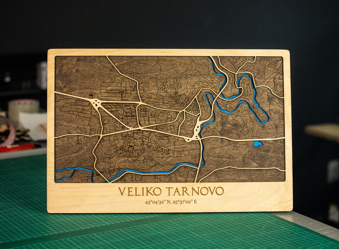 Veliko Tarnovo Wood Map, 3D City Map, Wooden Street Cutouts, Yantra ...