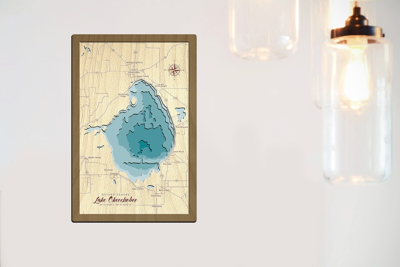 Lake Okeechobee Bathymetry Map SVG, Laser Files, Florida, Multilayer ...