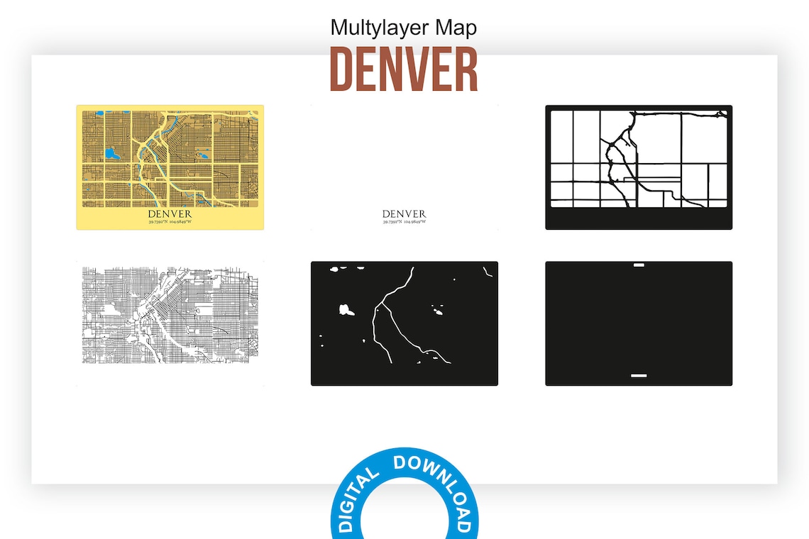 3D Denver Street Map - Multilayer Laser Cut Files (pdf, Svg, Eps, Ai ...