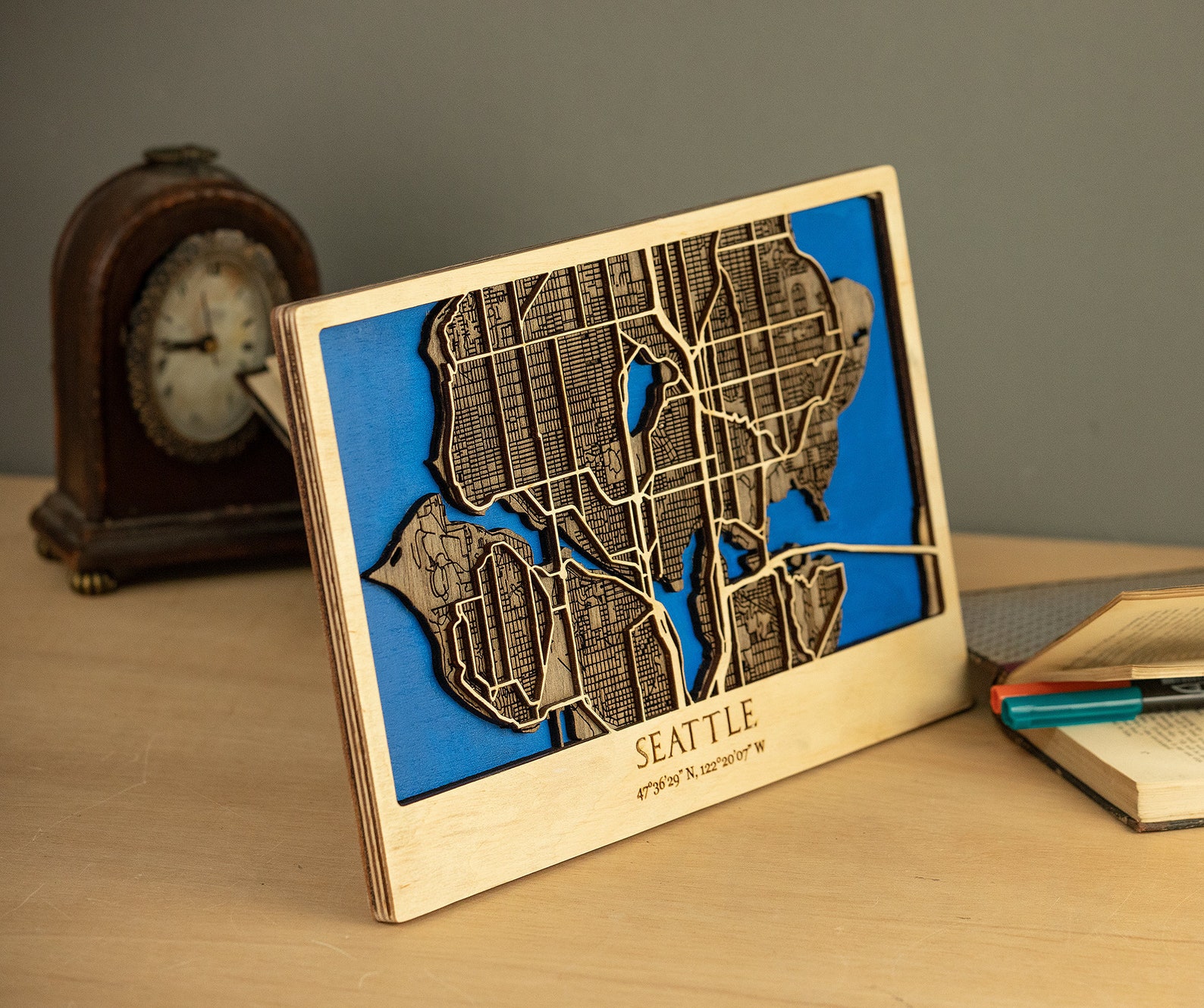 Seattle Street Map Wood | 3D City Map | Wooden Street Cutouts ...