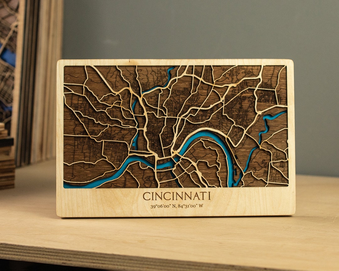 Cincinnati Wood Map, Ohio Streets 3D Map, 8x12 City Map, Cincinnati 3 ...
