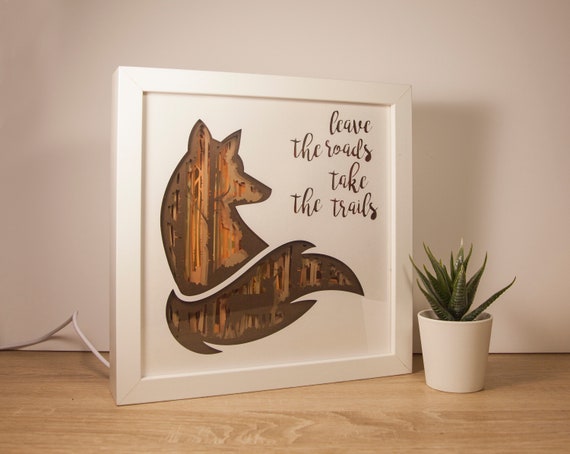 Fox woodland papercut lighted frame fox light fox wall | Etsy