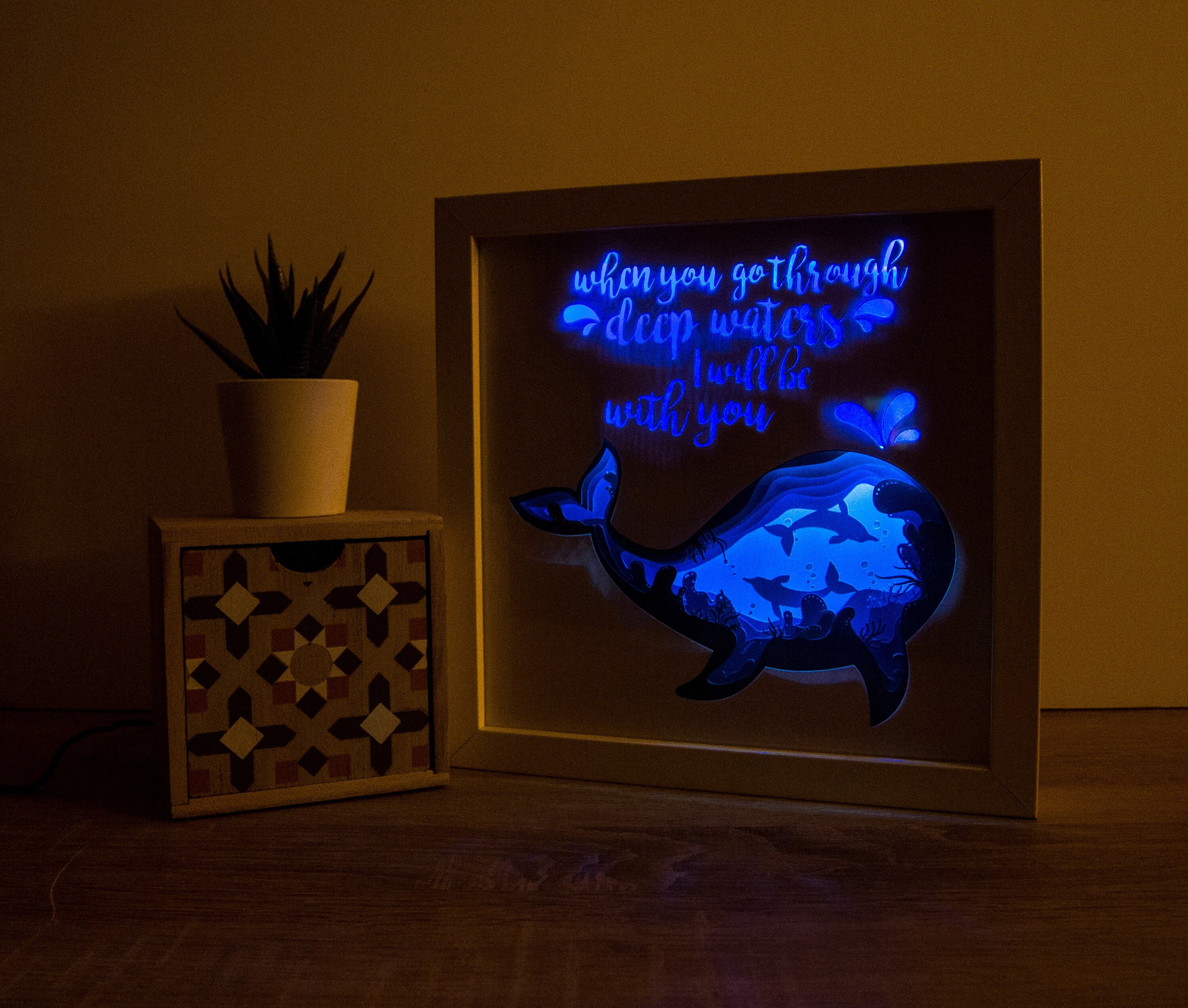 Whale Papercut Art Lighted Frame Night Light Whale Light - Etsy