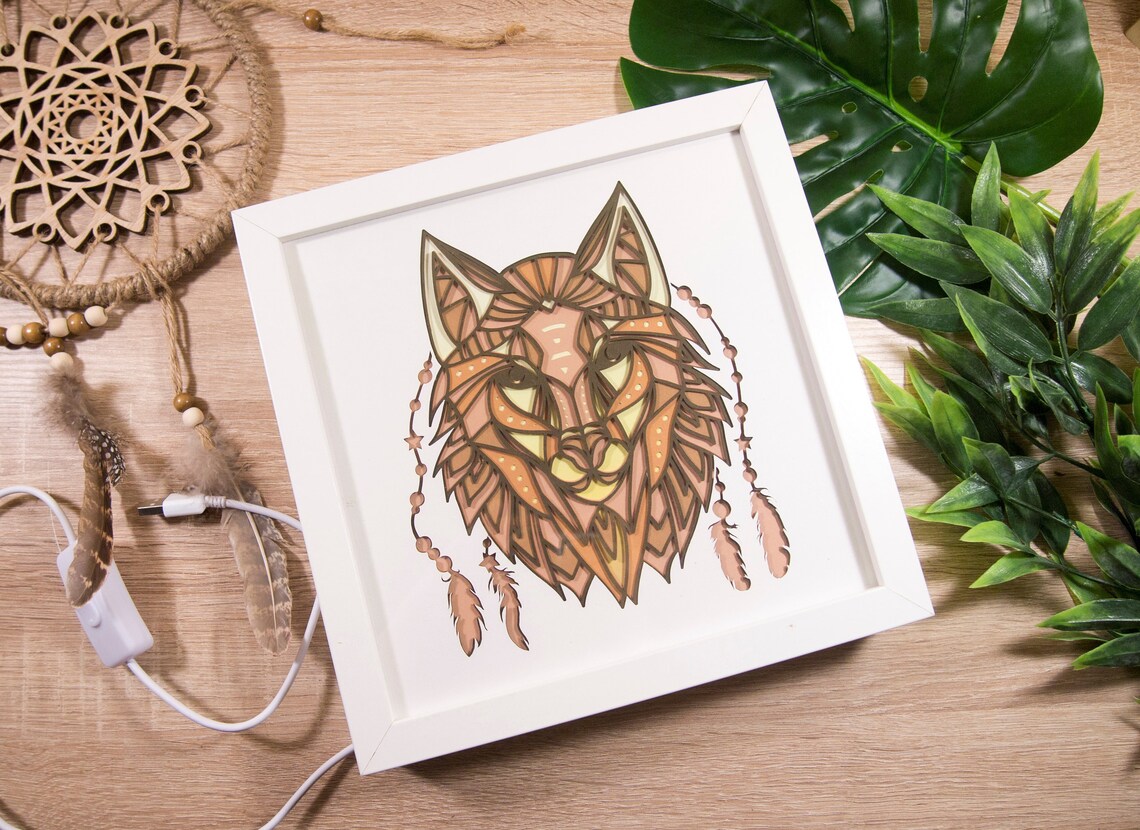 Boho Wolf Lighted Frame Boho Wall Decor Boho Home Decor - Etsy