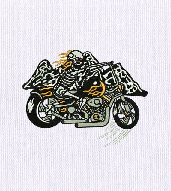 Skeleton Hell Rider Embroidery Design skull Embroidery Design | Etsy