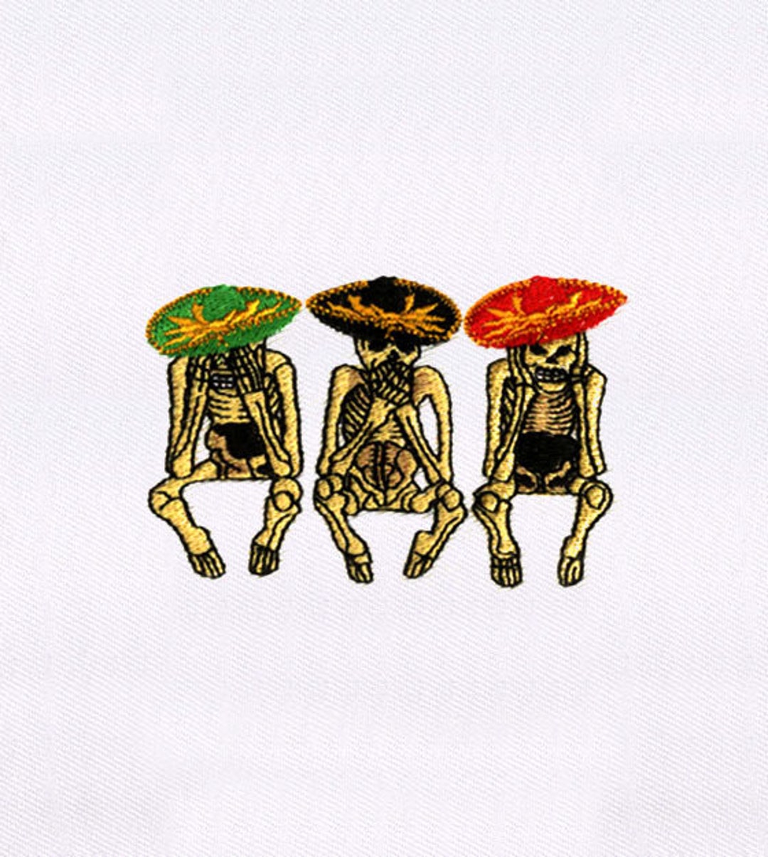 Three Sombrero Skeletons Embroidery Design |skull Embroidery Design ...