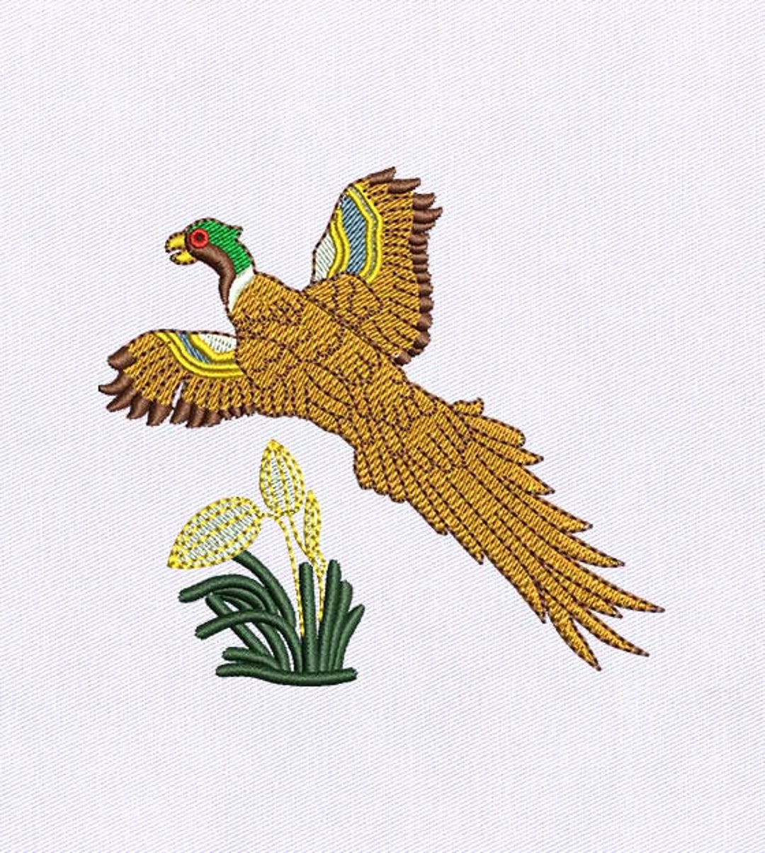 Flying Golden Pheasant Machine Embroidery Design | Bird Embroidery ...