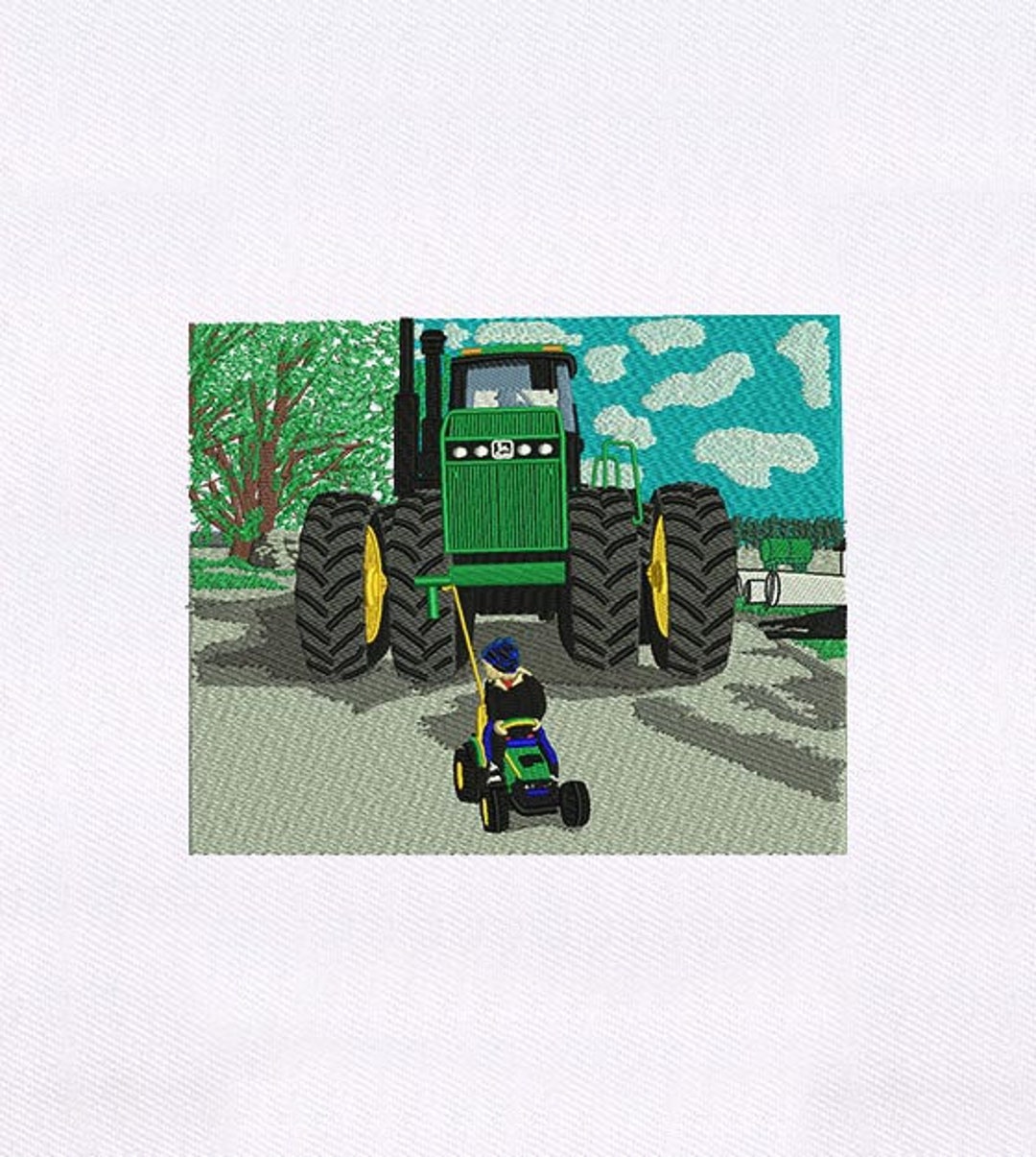 Boy & Green Tractor Embroidery Design | Vehicle Embroidery Design ...