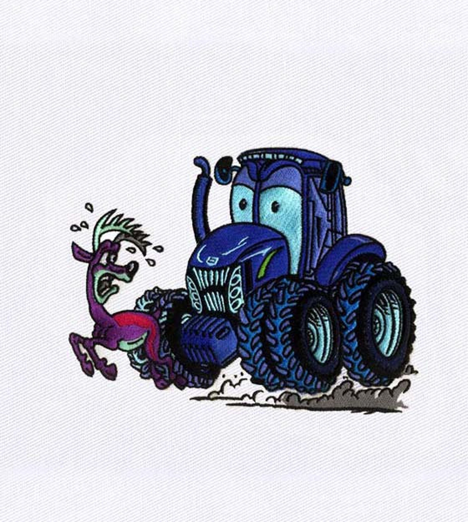 Deer and Tractor Scuffle Embroidery Design Cartoon | Etsy