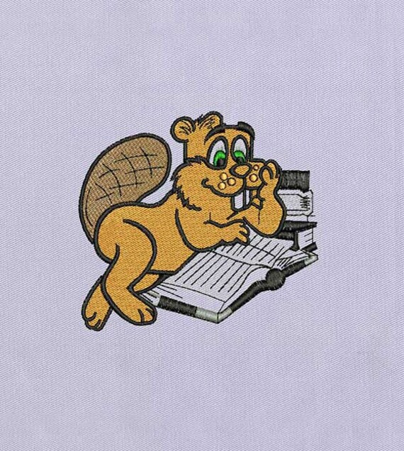 Beaver Reading Book Machine Embroidery Design Rodent | Etsy
