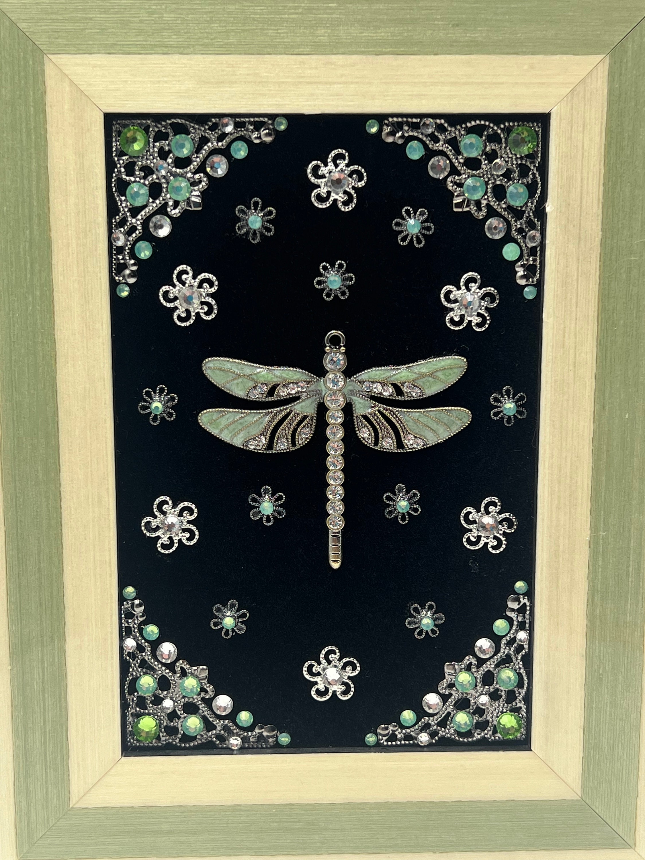 Sage Green Dragonfly Rhinestone Framed Art - Etsy