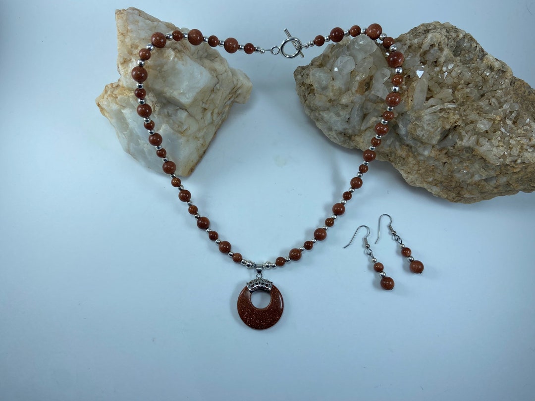 Gold Sandstone Gemstone Necklace and Earrings Set - Etsy