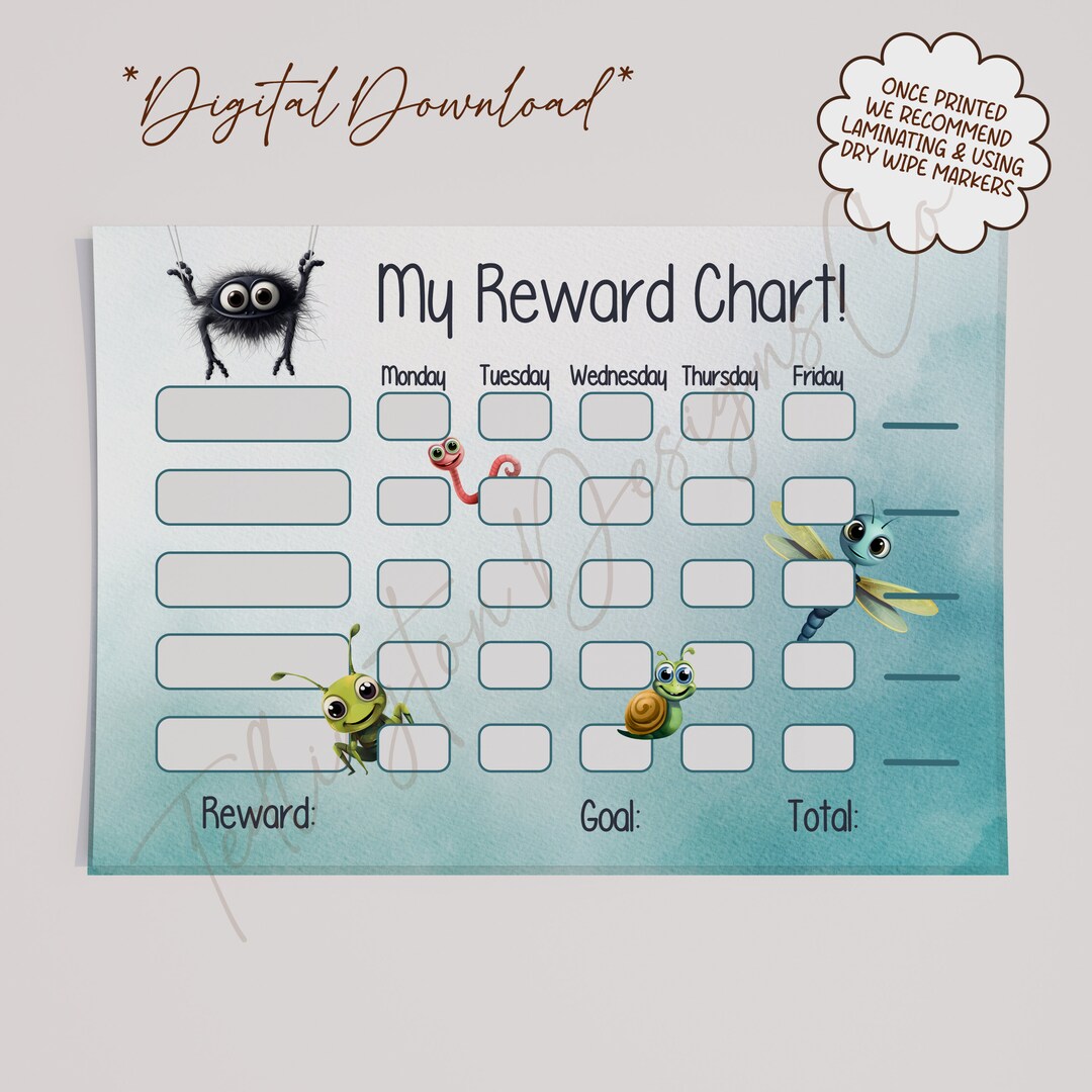 Reward Chart, to Do List for Kids, Childrens Reward Chart, Insect, Bugs ...