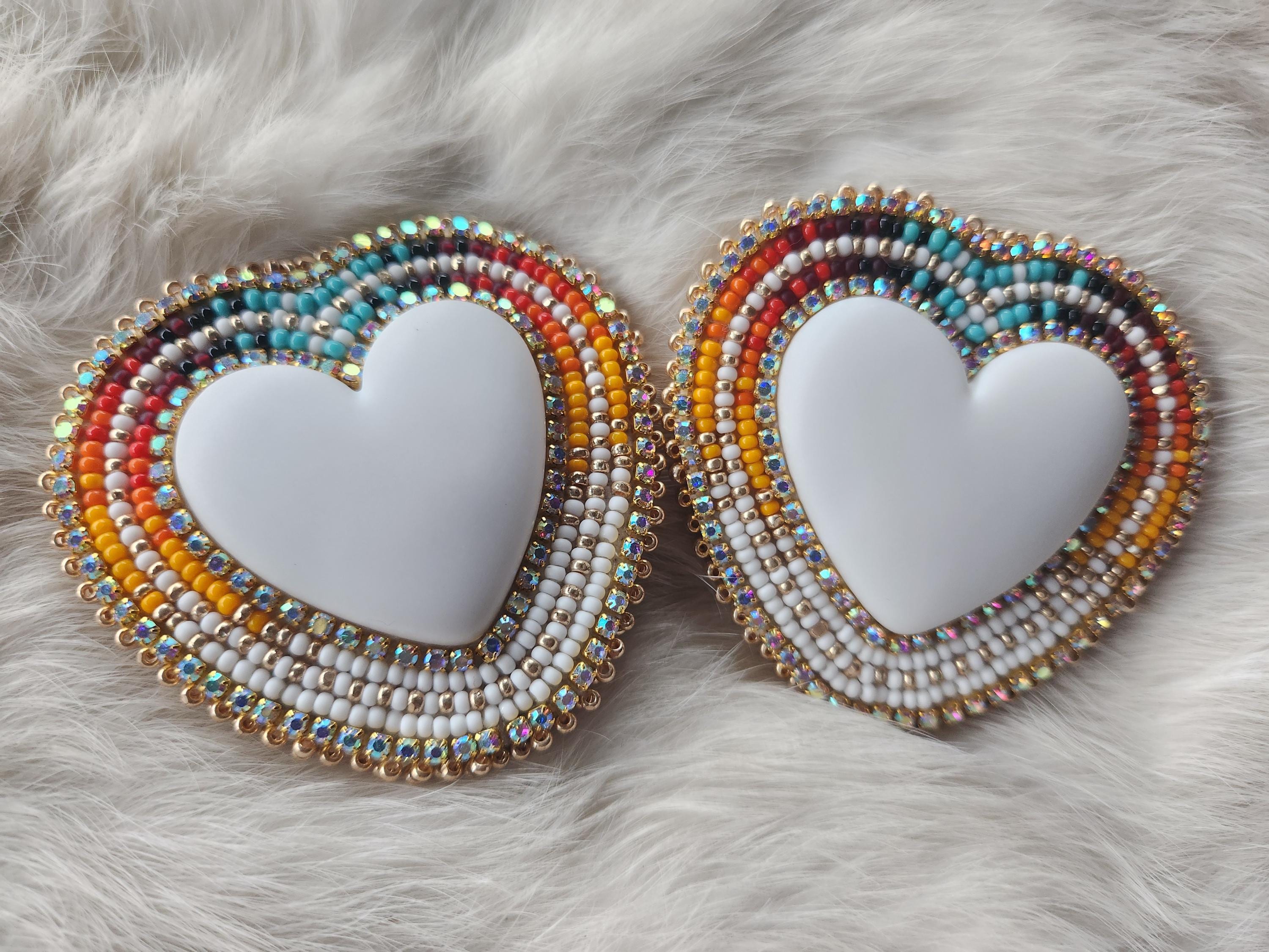 Beaded Heart Earrings - Etsy