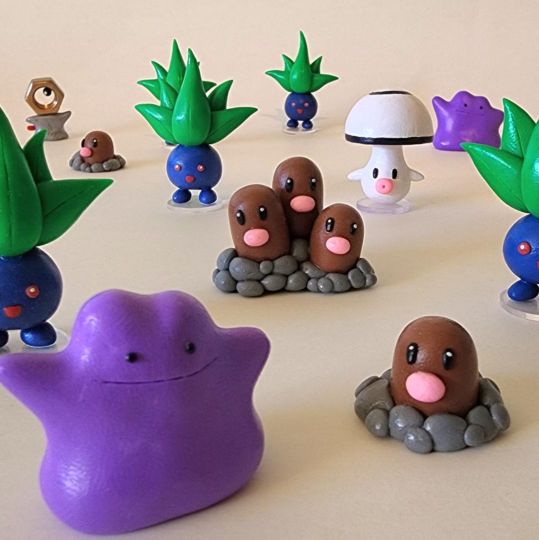 Handmade Pokémon Clay Sculptures - Ditto, Foongus, Dugtrio, Diglett ...