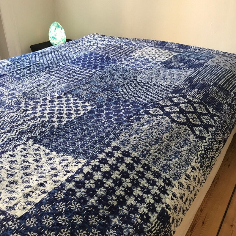 Indigo Handmade Cotton Kantha Quilts assorted Designs - Etsy India