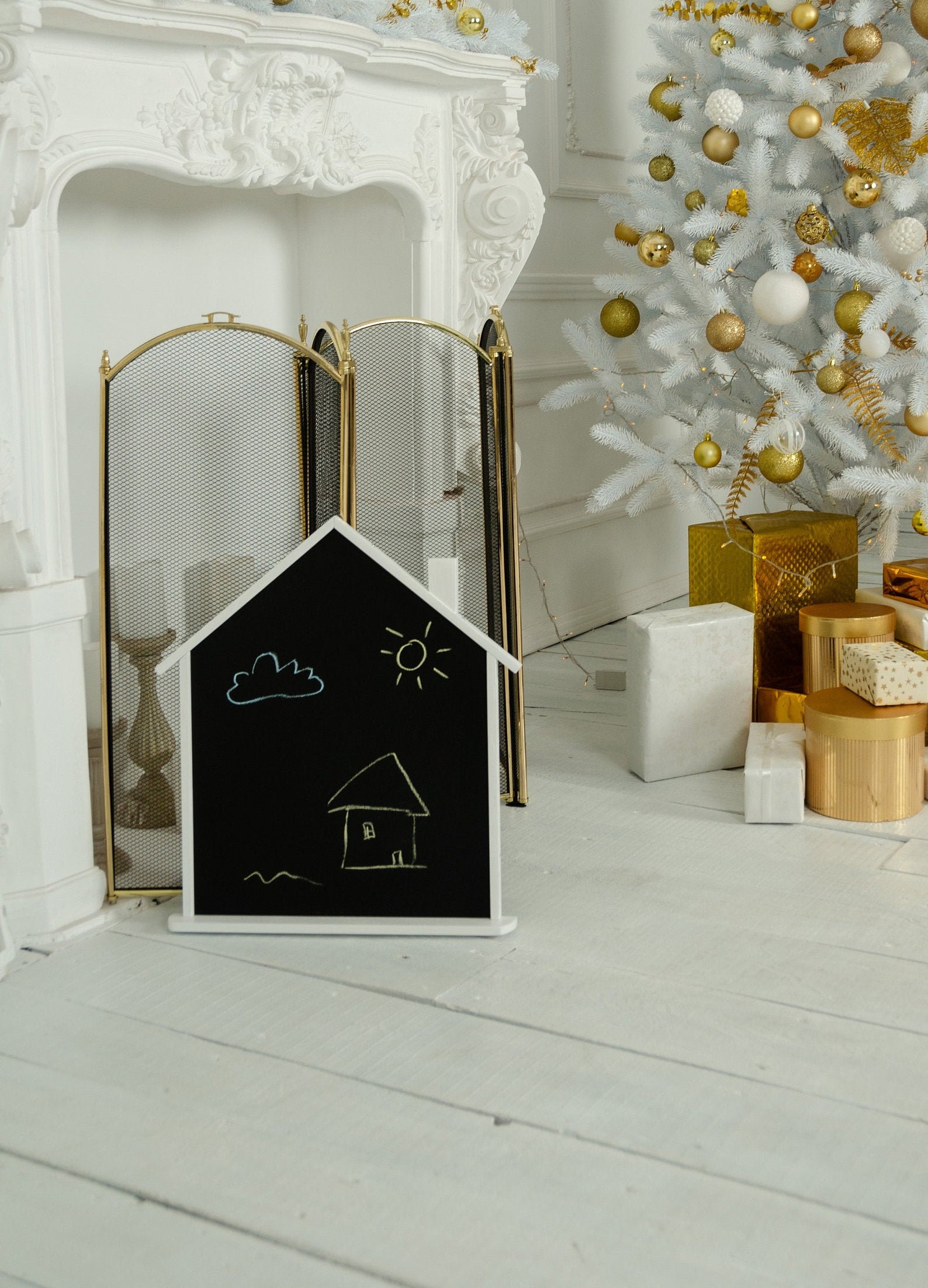 Kids Chalkboard, White Framed Chalkboard, House Chalkboard, Wall ...