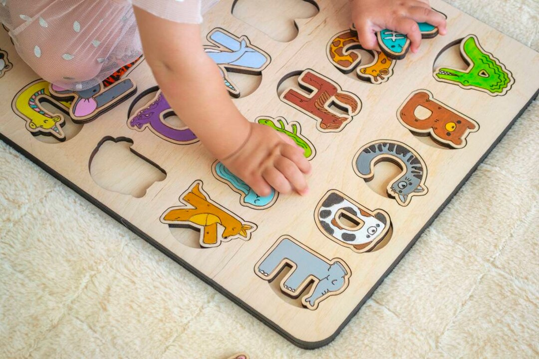 Alphabet Wooden Puzzle With Chalkboard Letters ABC Puzzle Montessori ...