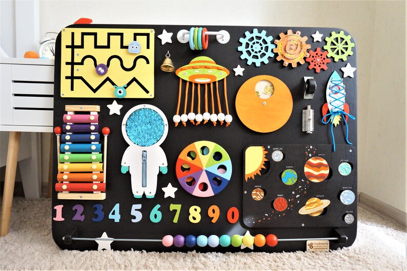 Space Busy Board Boy Baby Sensory Wall Board Montessori Busy - Etsy