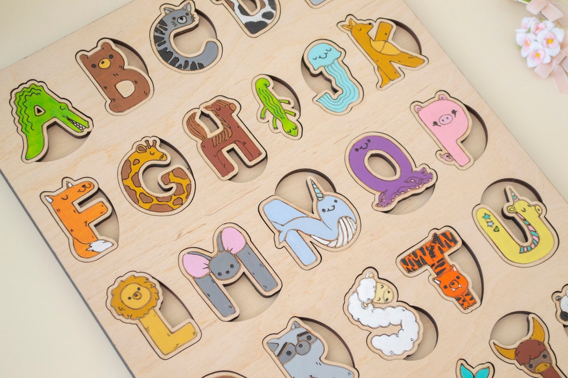 Alphabet Wooden Puzzle With Chalkboard Letters ABC Puzzle - Etsy