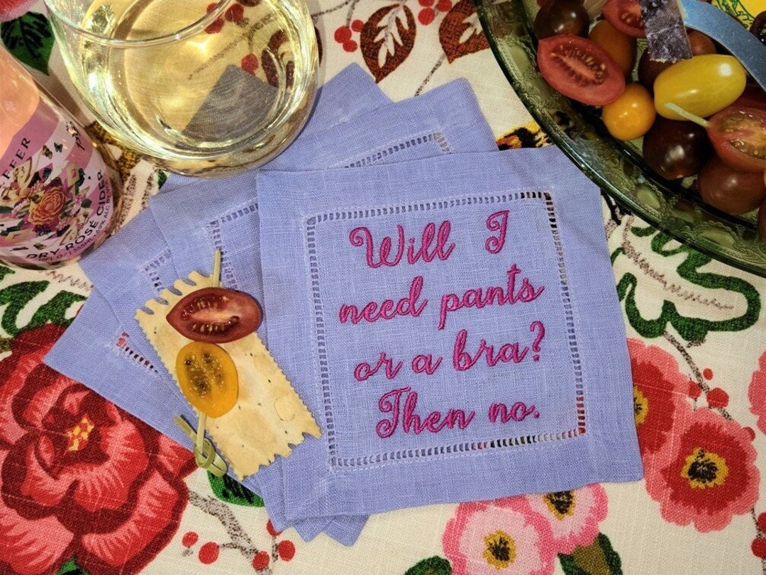 Funny Custom Embroidered Linen Cocktail Napkins, YOUR Phrases or Ours ...