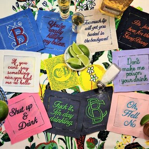 Funny Custom Embroidered Linen Cocktail Napkins, YOUR Phrases or Ours ...