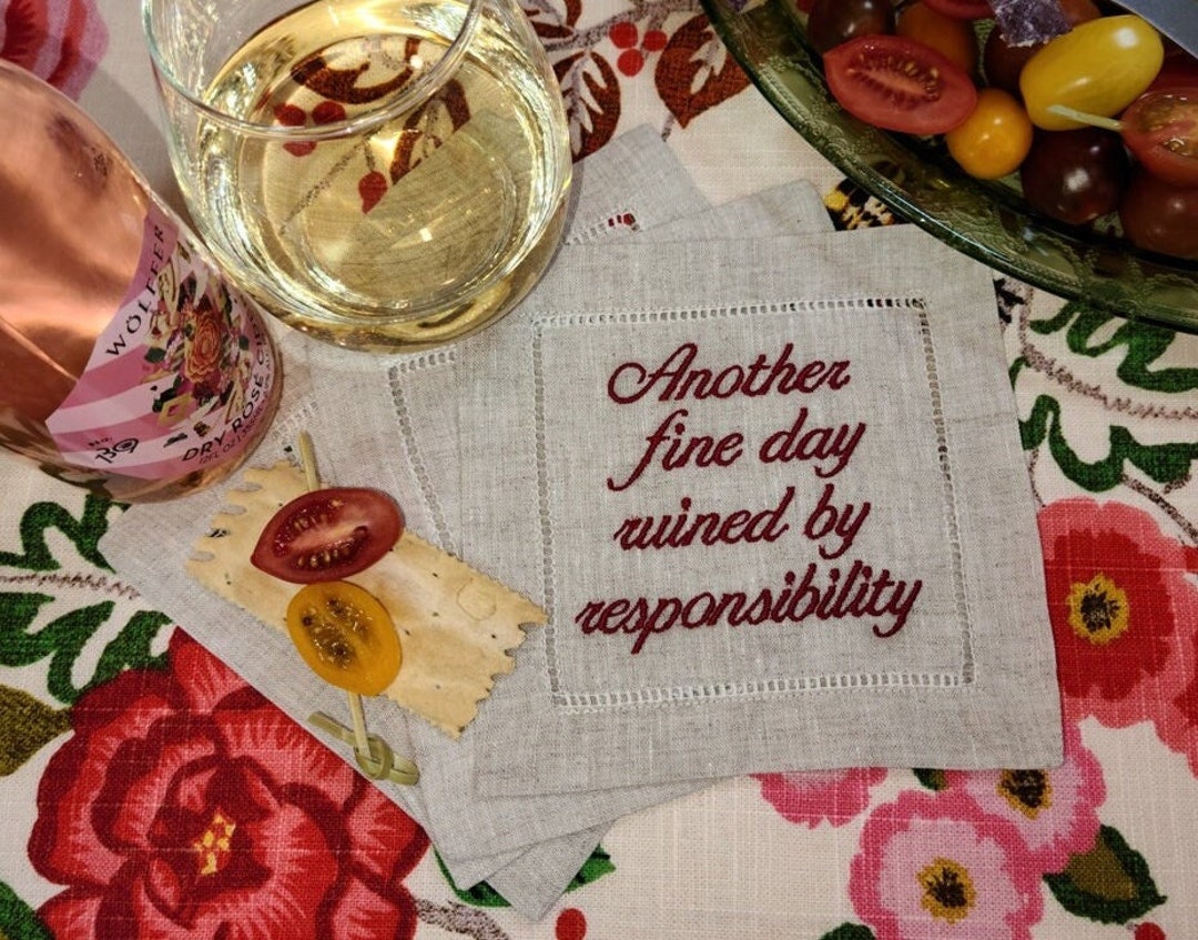 Custom Embroidered Linen Cocktail Napkins: Personalized Funny Sayings ...
