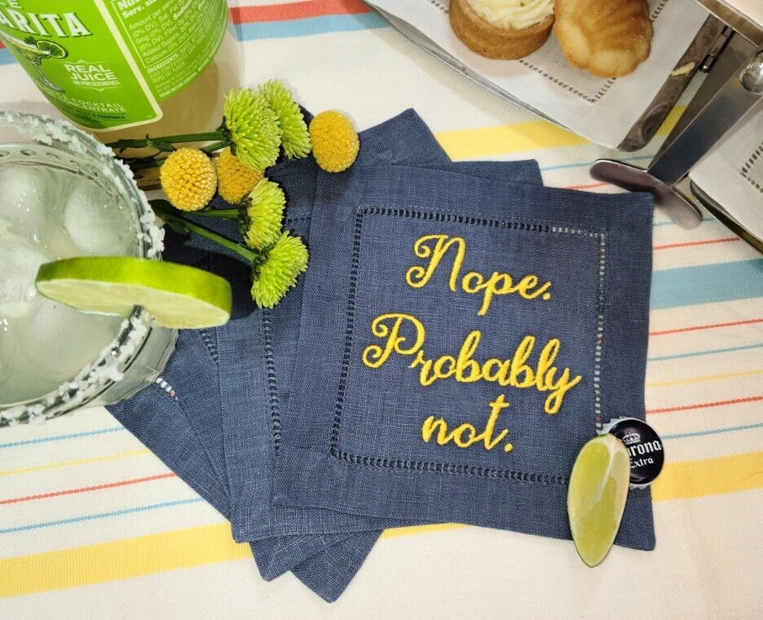 Custom Embroidered Linen Cocktail Napkins: Personalized Bar Cart Gift ...