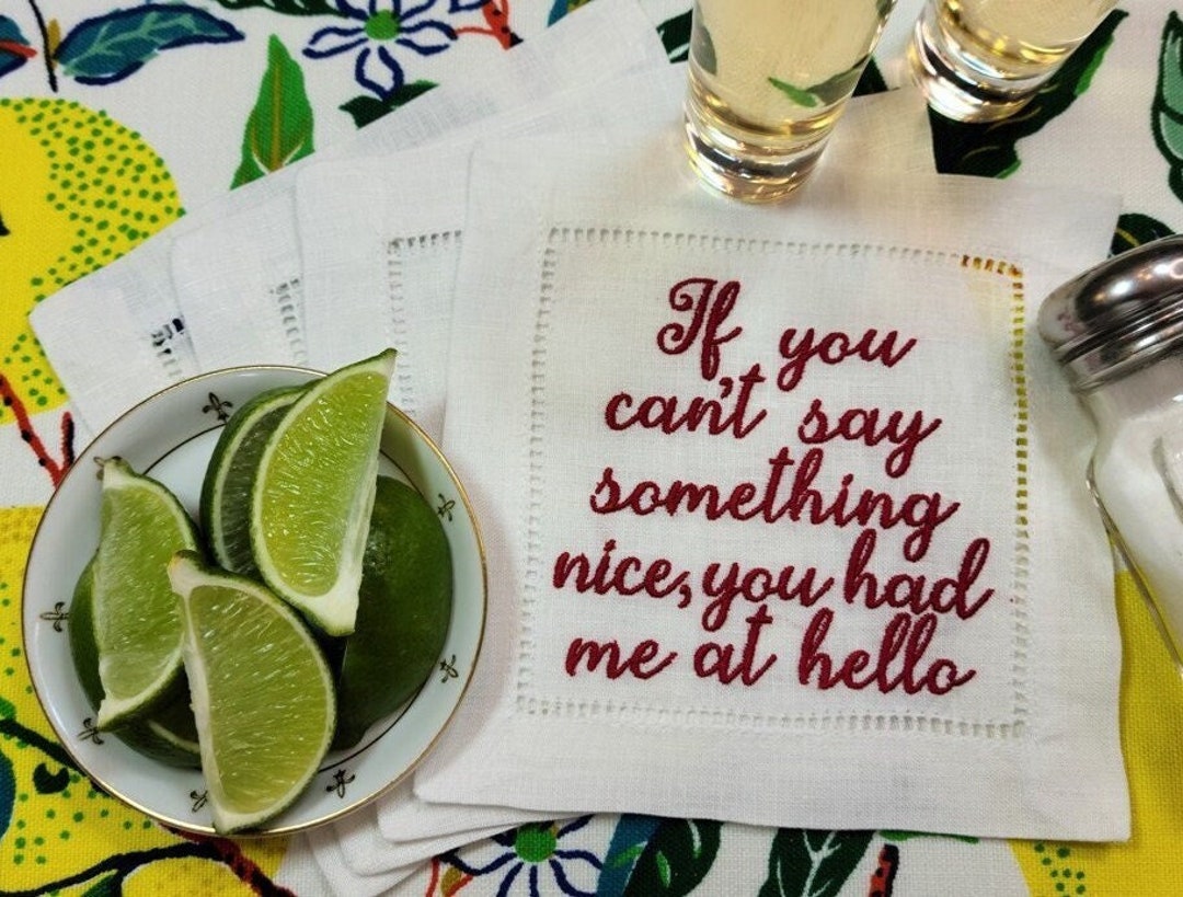 Funny Custom Embroidered Linen Cocktail Napkins, YOUR Phrases or Ours ...