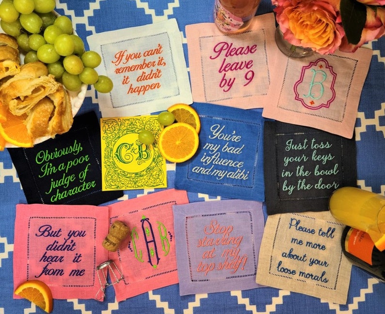Custom Embroidered Linen Cocktail Napkins: Funny Wedding, Engagement ...