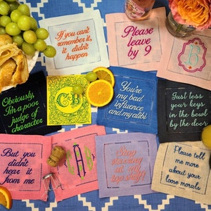 Funny Custom Embroidered Linen Cocktail Napkins, YOUR Phrases or Ours ...