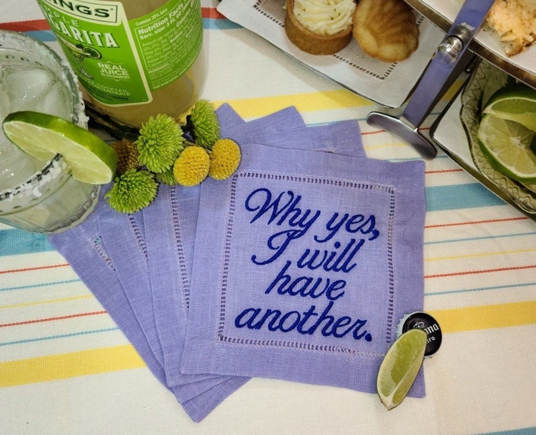 Custom Text Linen Embroidered Cocktail Napkins, Your Text or Ours ...